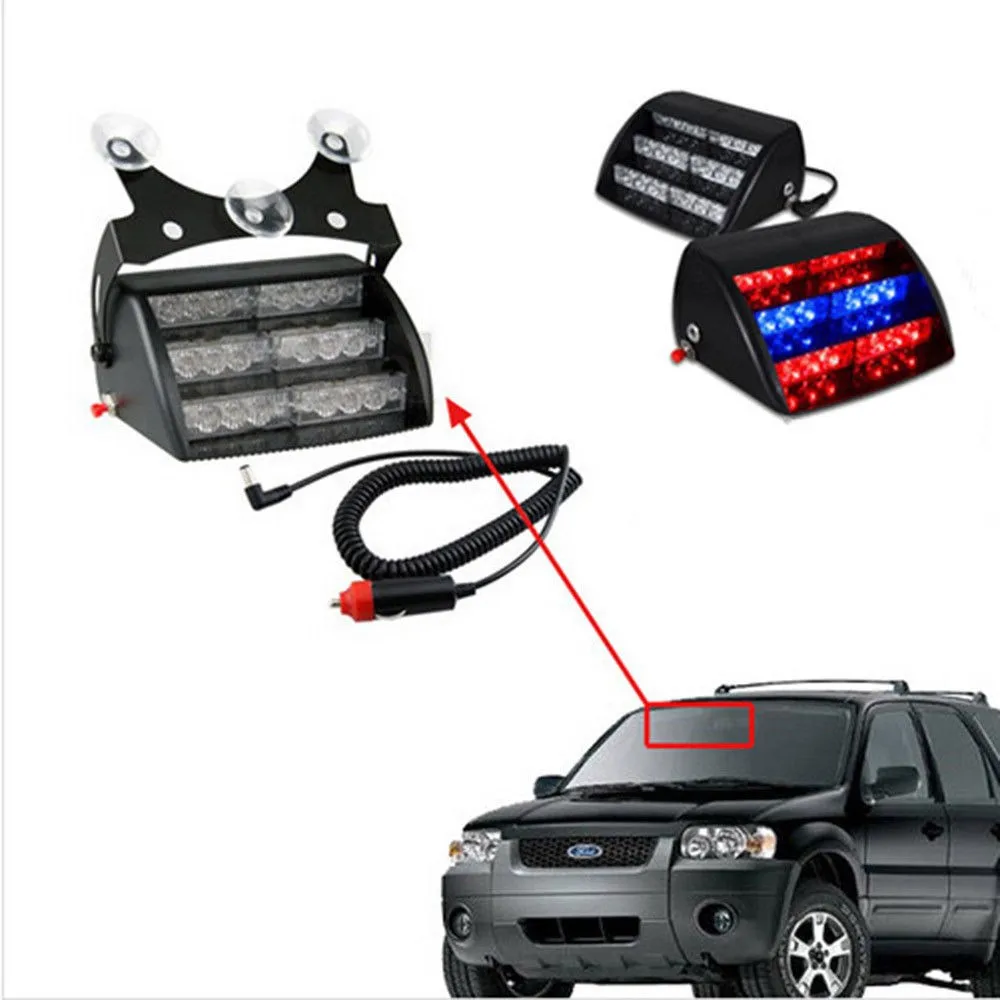 18 Led Car Police Front Strobe Warning Windshield Emergency Dash Lights ...