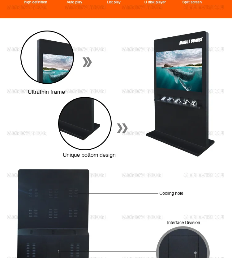 Horizontal Screen Digital Signage Floor Stand Free 65 Inch Full Hd 1080 ...