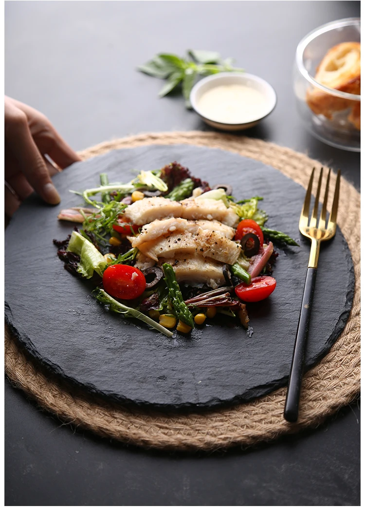 Cheap Round Natural Black Slate Food Serving Plate - Buy Round Slate ...