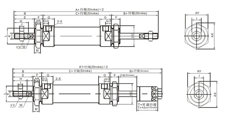 Mini Pneumatic Cylinders - Spring Extend Stainless Steel