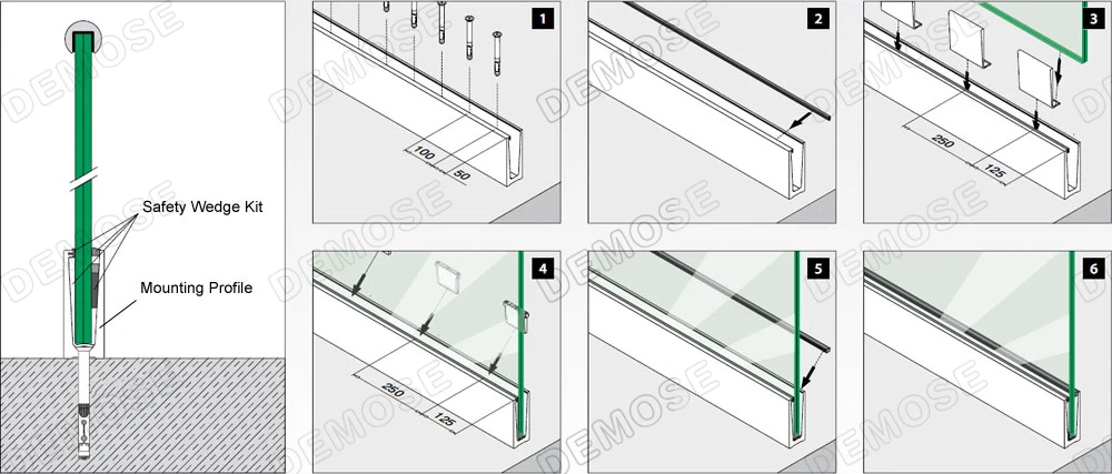 Aluminum Led Channel Glass U Channel Railing System Glass Balcony ...