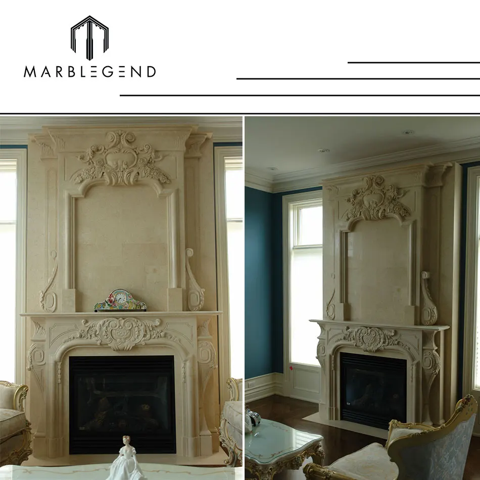 Customized Double Deck Indoor Beige Marble Chimney Freplace - Buy ...