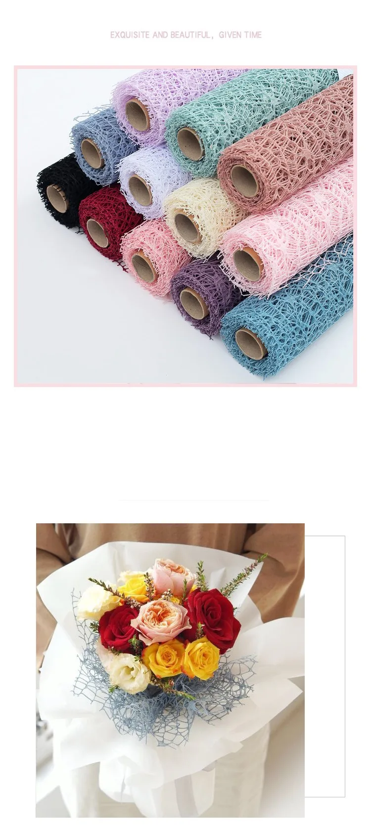 Waterproof Colorful Popular Bouquets Paper for Flower Wrapping Mesh Rolling