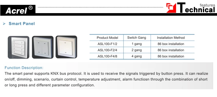 Standard Electrical Push Button Wall Switch KNX Protocol LED