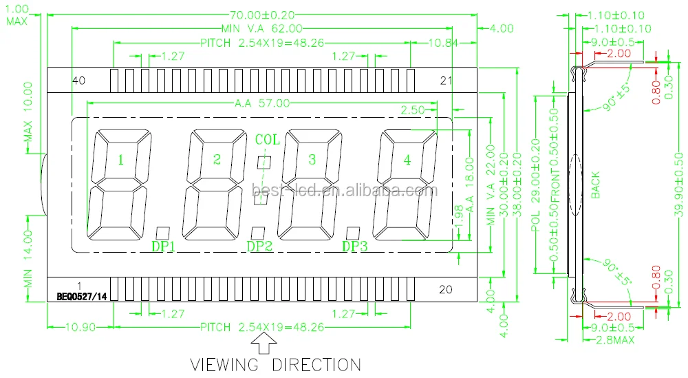 Customized 40pin 4 Digits Mono 7 Segment Lcd Display For Gas Machine/ Petrol Pump/ Fuel ...