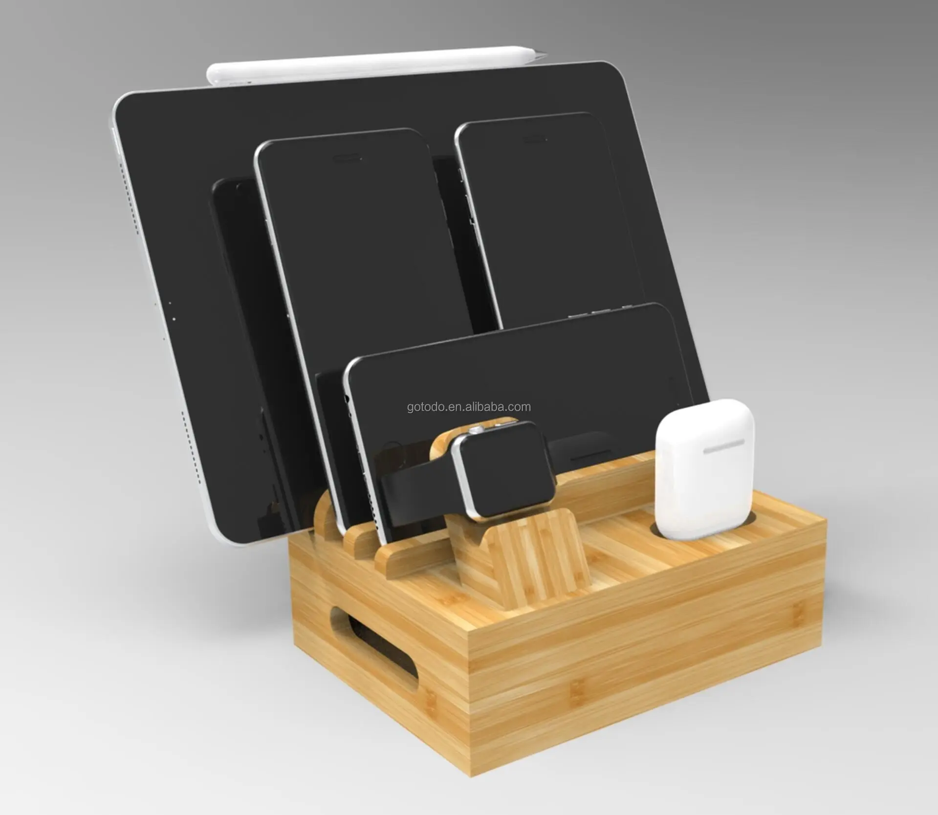 Bamboo Multi-function Charging Storage Box Desktop Charger Dock - Buy ...