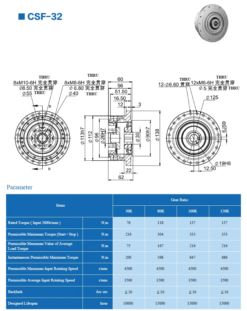 Harmonic Gear Reducer Speed Reducer With Wave Generator For Bldc Motor Csf-32-50k 80k 100k 120k ...