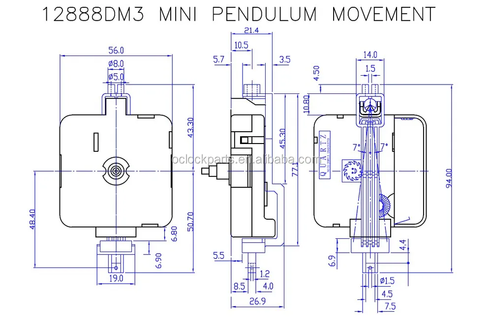 Young Town Mini Pendulum Clock Movement 12888 - Small, Precise
