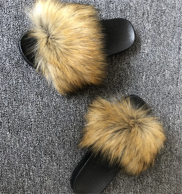 Women's Winter Warm Furry Slippers Ladies Cute Plush Faux Fox Hair ...