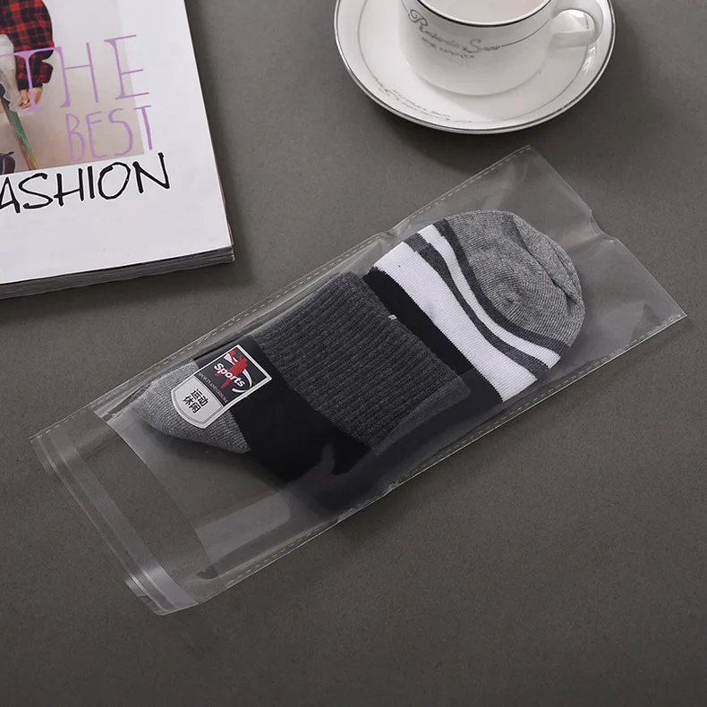 Clear Self Adhesive OPP Socks Packaging Plastic Bag with Hanging