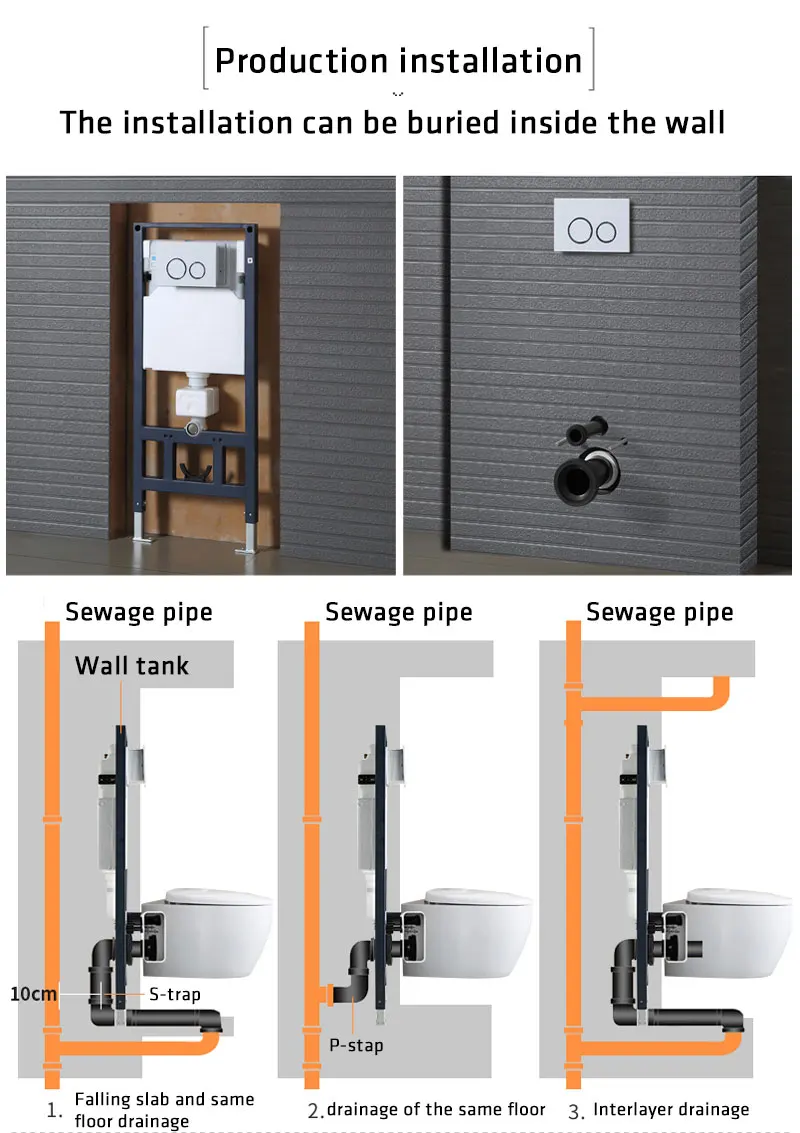 Square Shape Sanitary Ware - Wall Hung Toilet with Gravity Flushing
