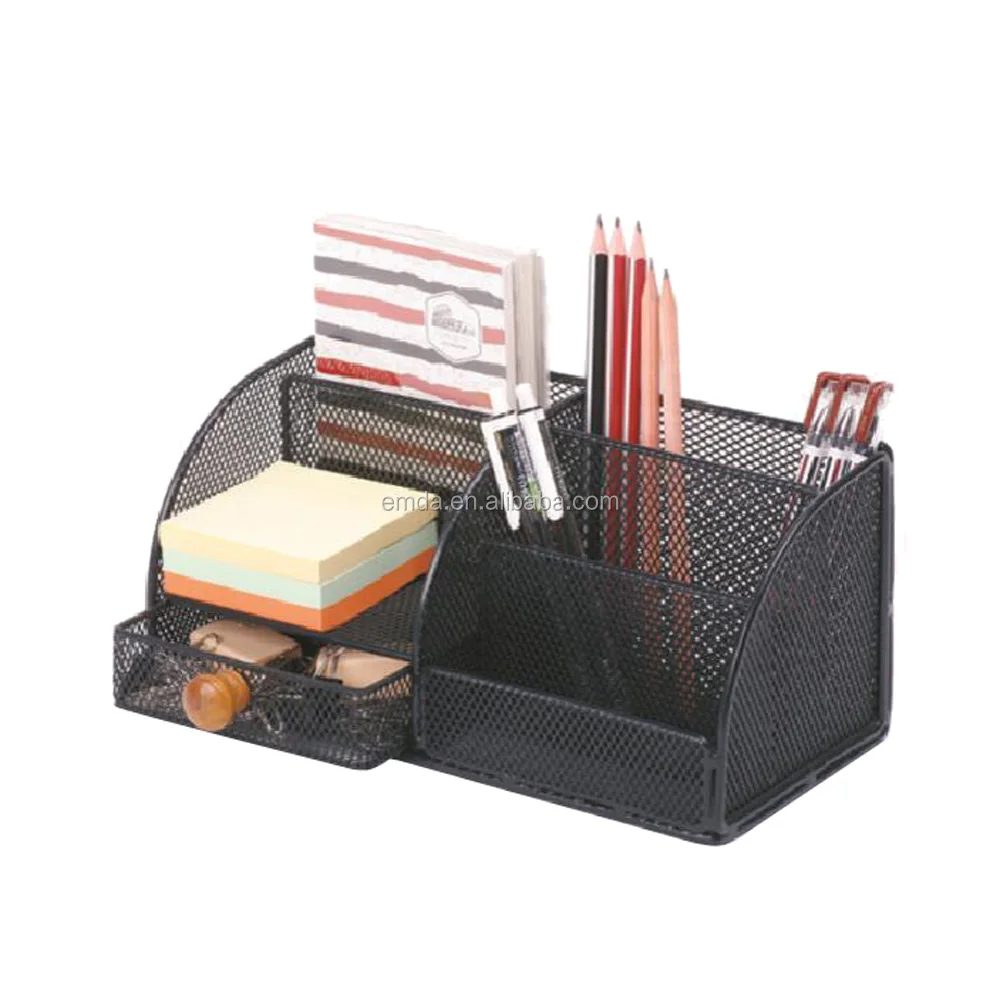 5 Compartments Black Metal Wire Mesh Office Desk Organizer With Slide ...