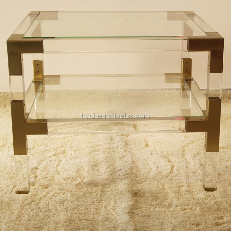 Square Heavy Duty Detachable Acrylic Coffee Table Clear And Golden ...