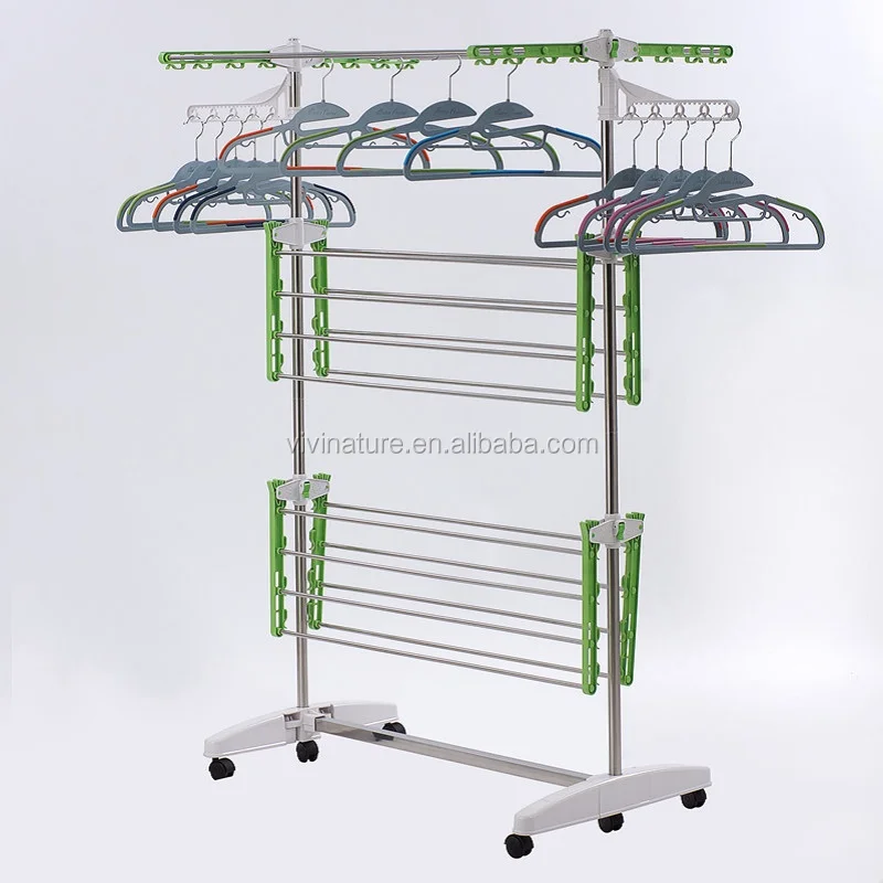 3 Layers Folding Cloth Storage Shelf Rack with 2 Hanger for Clothes ...