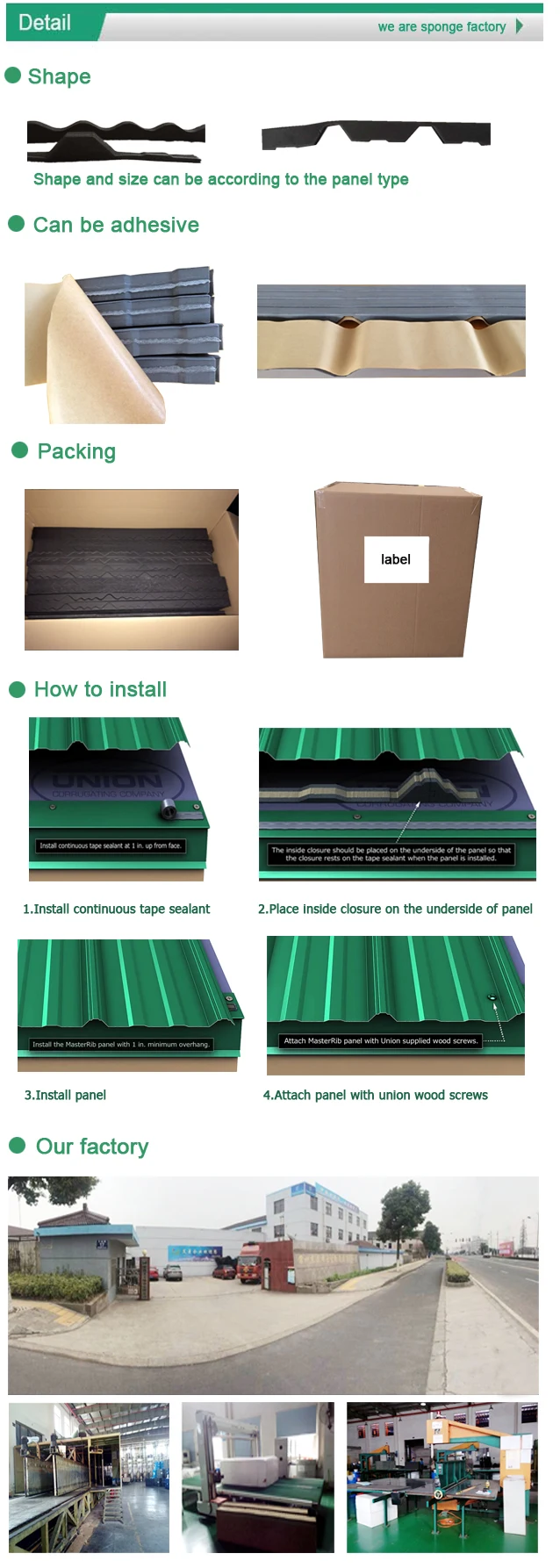 Durable Grey/black Foam Closure Strips for Corrugated Roofs