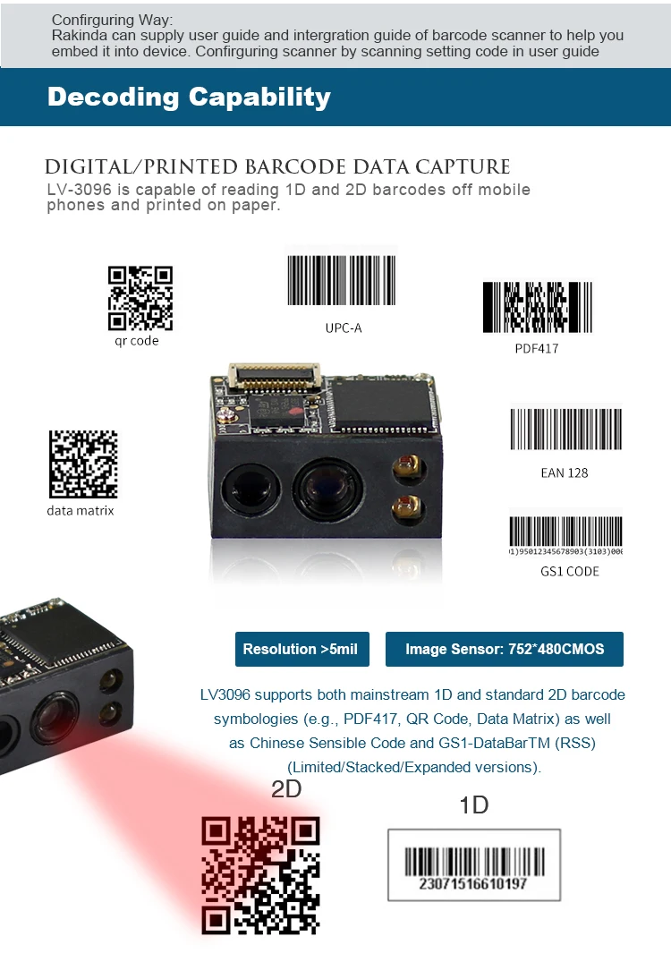 LV3096 - Rakinda QR 1D 2D Barcode Scanner for Medical Devices