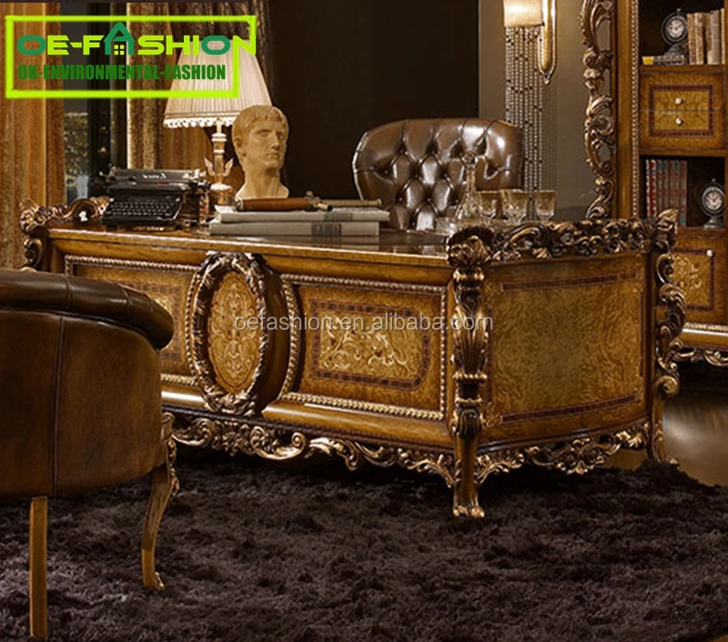 OE-FASHION High End Solid Wood Carving Office Desk