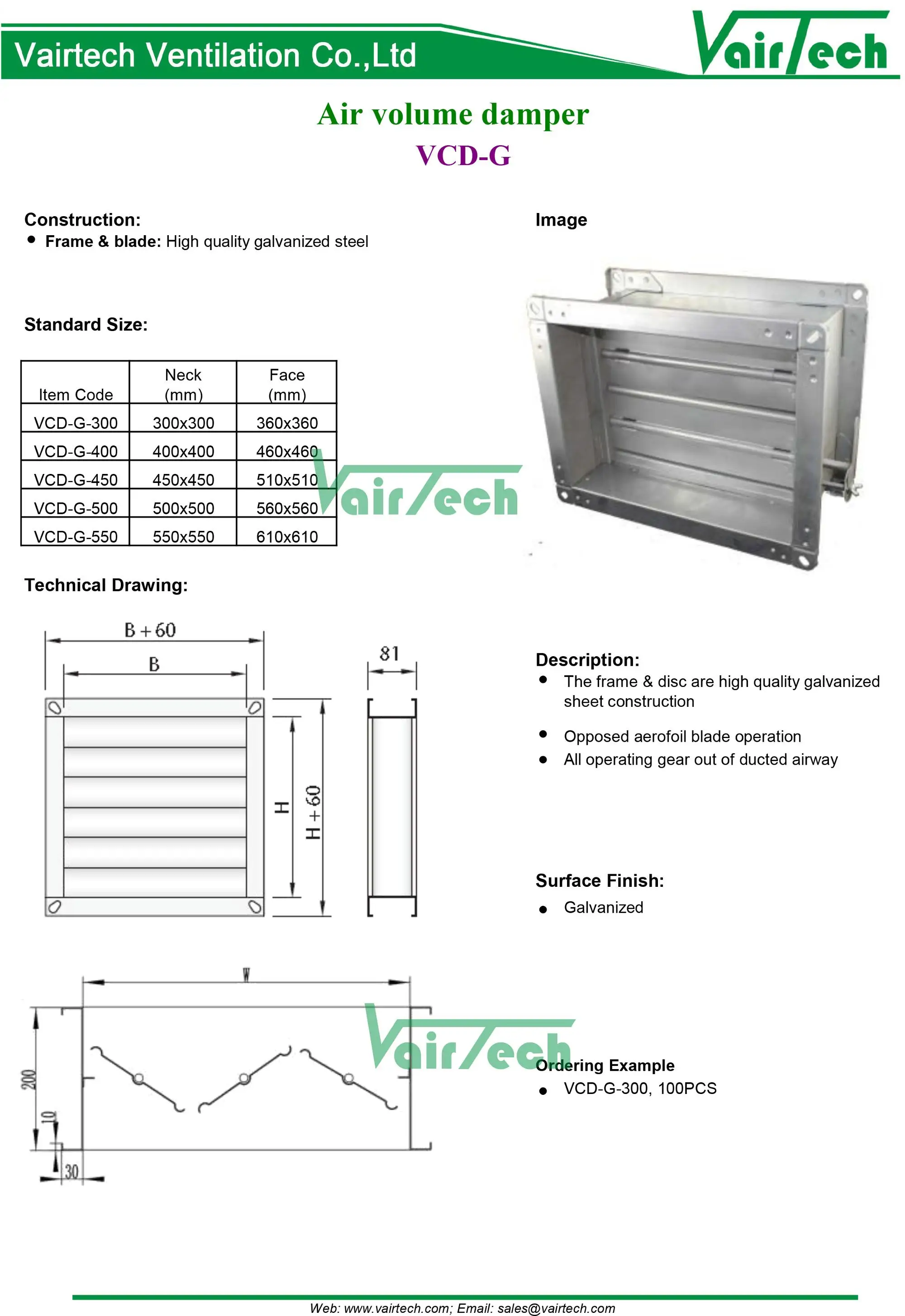 Manual Air Duct Damper Galvanized Volume Control Damper - Buy ...
