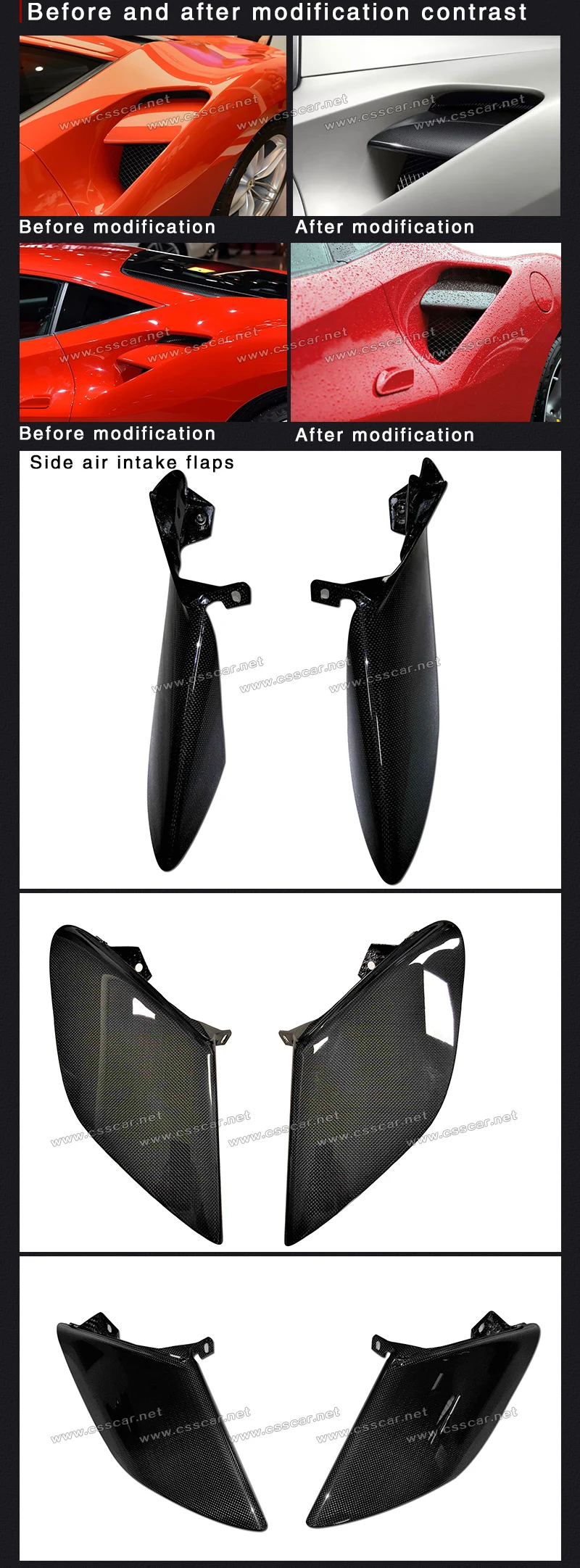 New Arrival Carbon Side Air Intake Fins Flap Wings Suitable For Ferrari ...