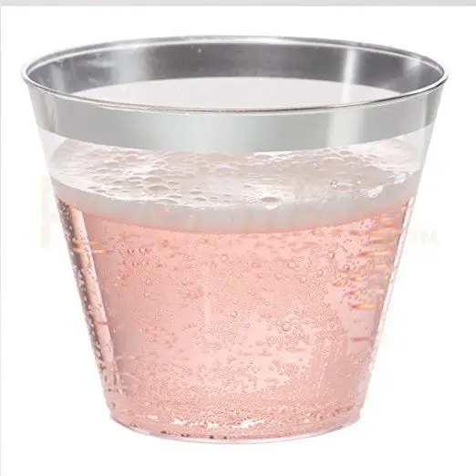 50 Pack Silver Rim Plastic Cups Gold Rimmed Fancy Disposable Wedding ...