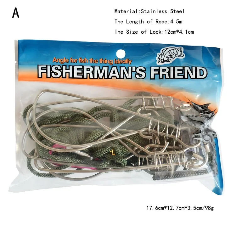 3.5M Lock Buckle Stainless Steel Live Fish Locks Belt Fishing Stringer ...