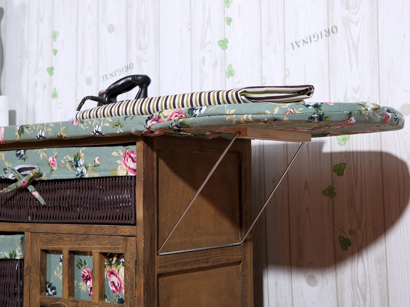 Stand for Clothes Ironing Board Wood Cabinet with Storage