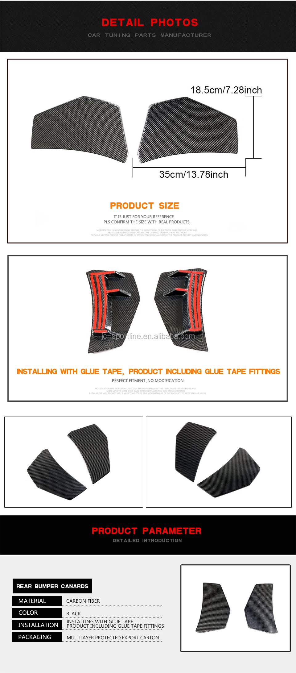 Carbon Fiber Rear Bumper Canards Splitters for Audi R8 Gen 2 V10 2016 ...