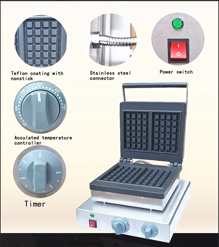 Professional Square Waffle Maker Factory Restaurant Belgian Waffle