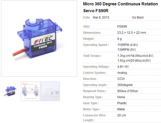 Fitec Fs90r 9g Hitec/futaba Micro Toy Servo Motor Diy Robot On Stem ...