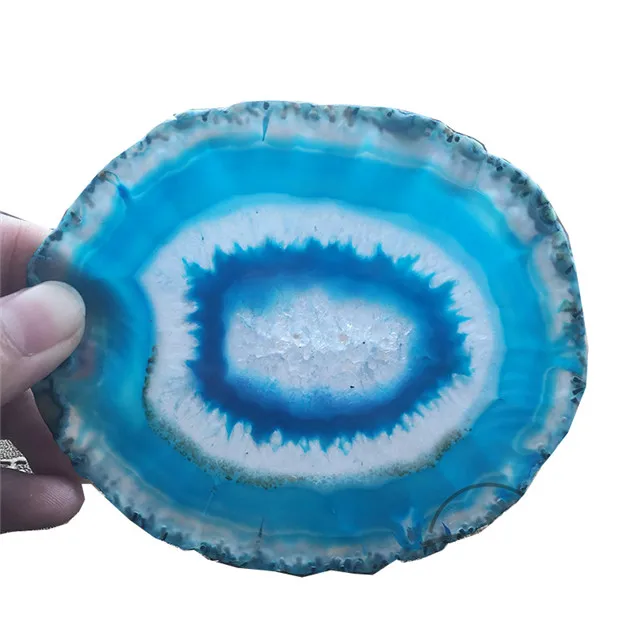 Natural Polished Blue Agate Slice With Quartz Crystal Geode Coasters ...