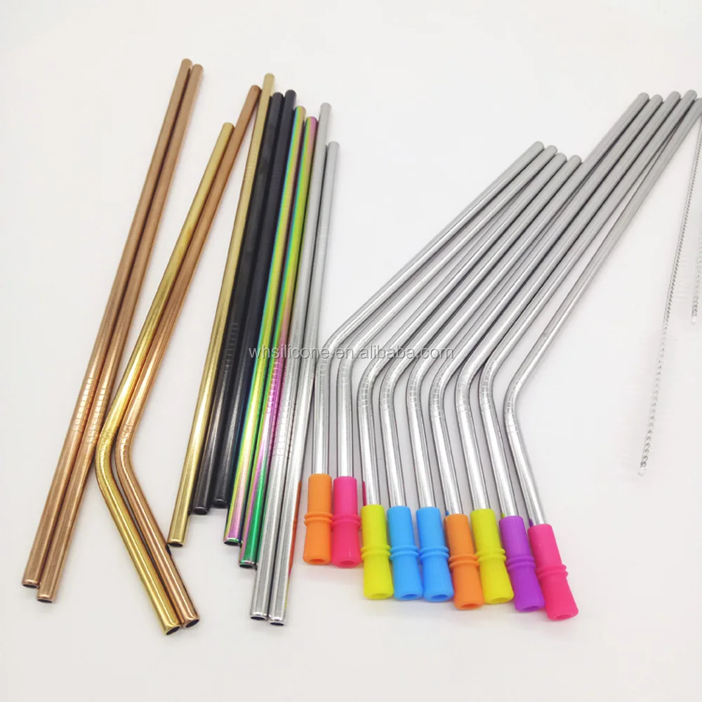 New Reusable Stainless Steel Silicone Tip Foldable Drinking Straws ...