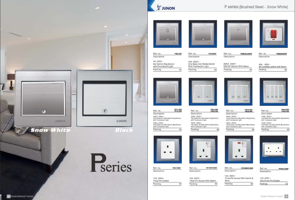 Junon Meatal And Plastic Two Gang One Way Electrical Wall Switch With ...