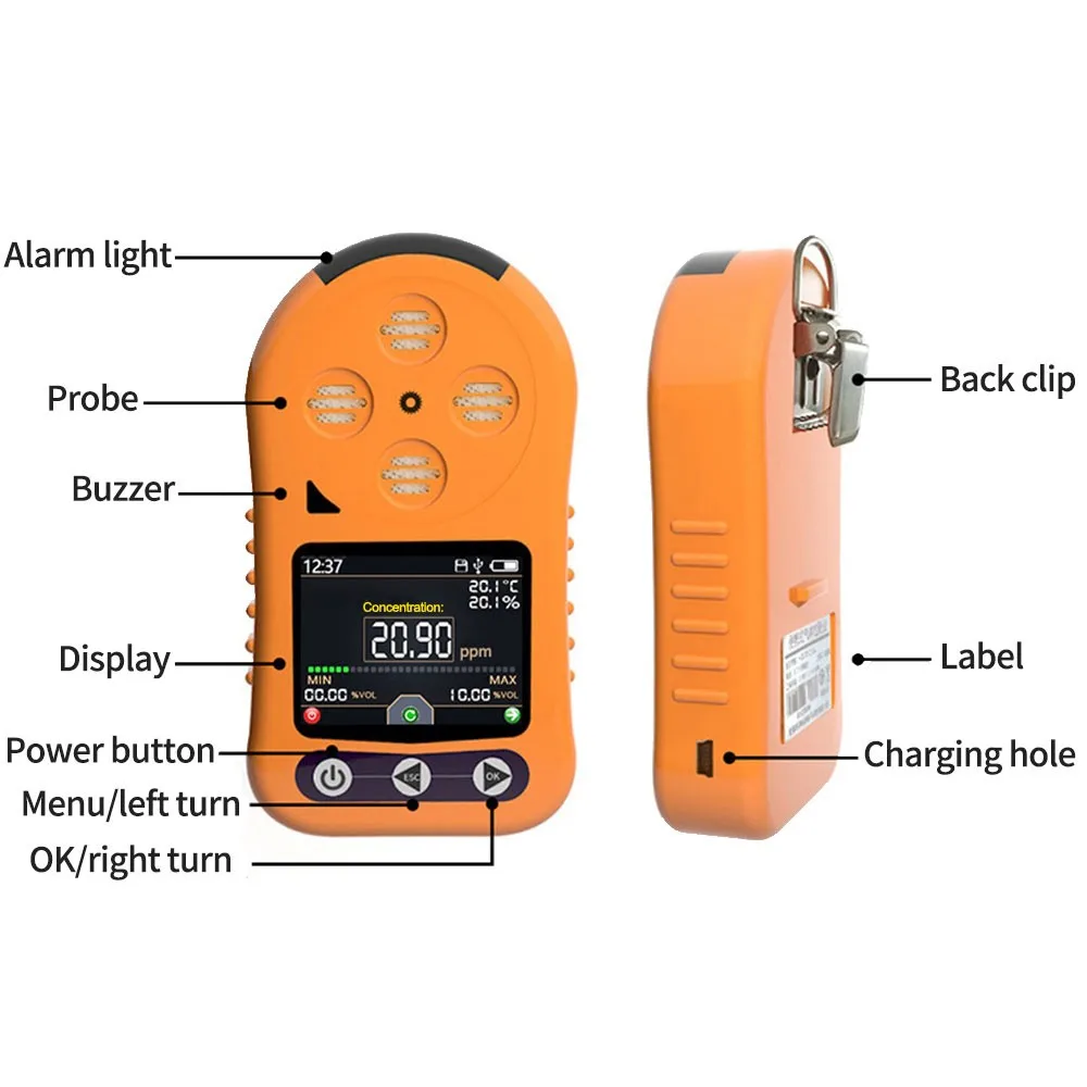 Portable 4in1 Gas Detector With Alarm Portable Multi Gas Detector Lel ...