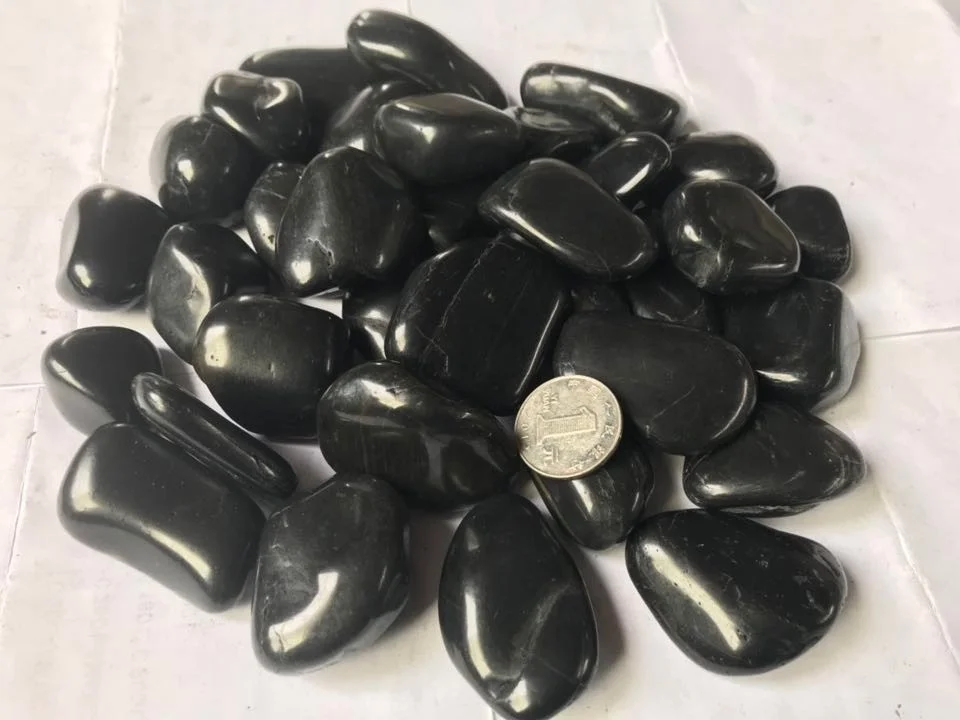Polished Black River Rocks - Natural Pebbles for Decor