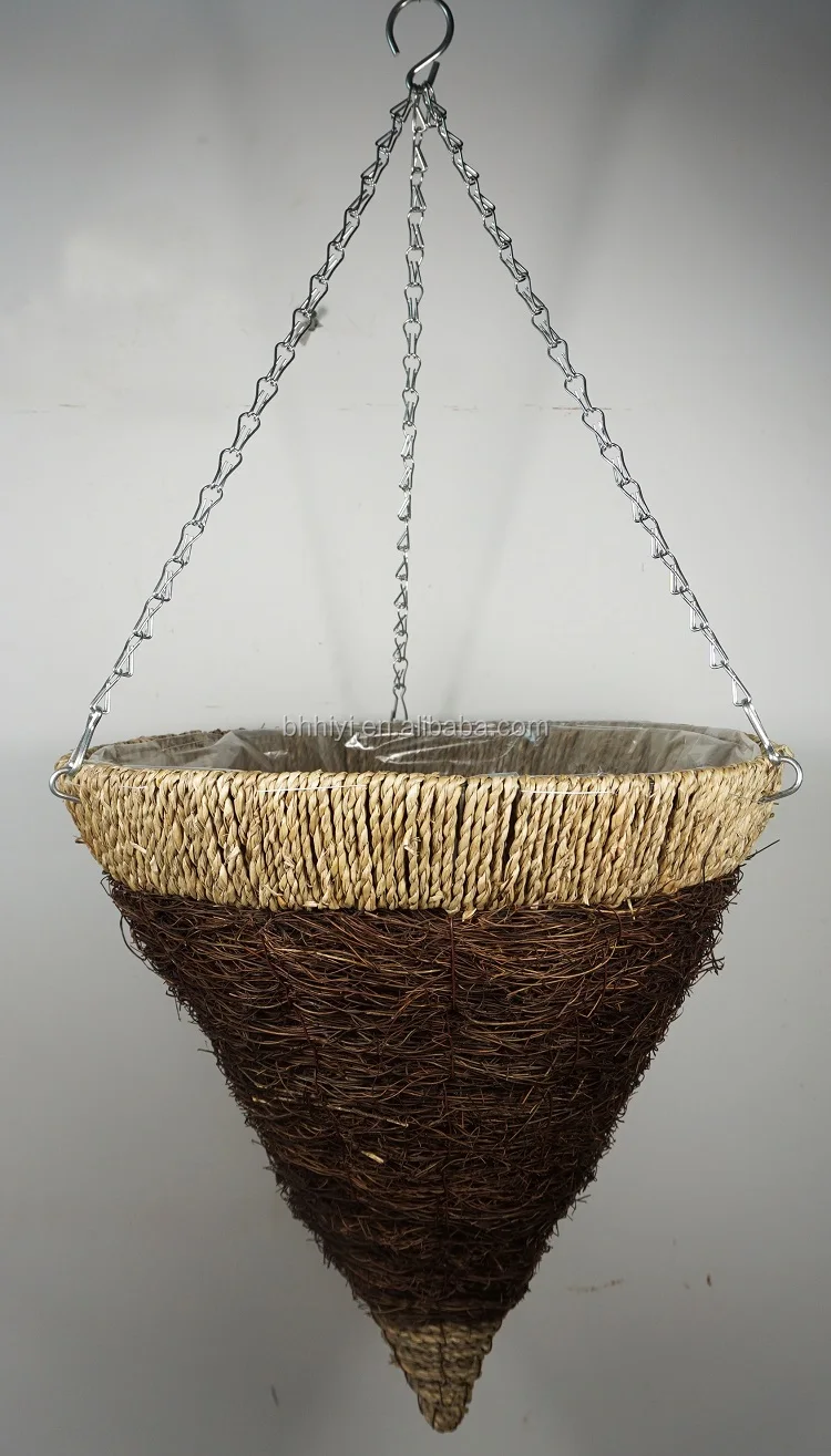 Handmade Natural Weaving Hanging Planter Basket Cone Shape Wire Plant ...