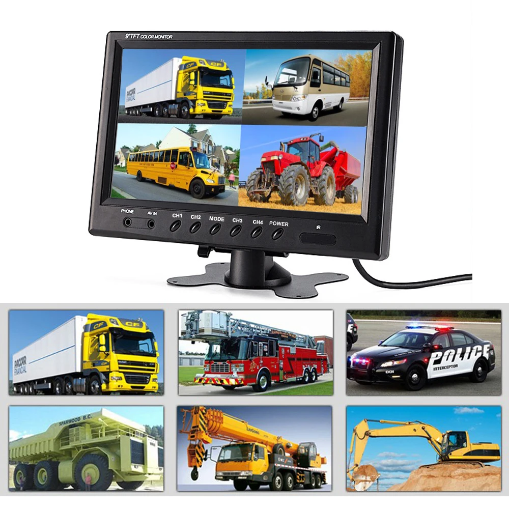 Podofo 9" Tft Lcd Split Screen Quad Monitor Cctv Security Surveillance ...