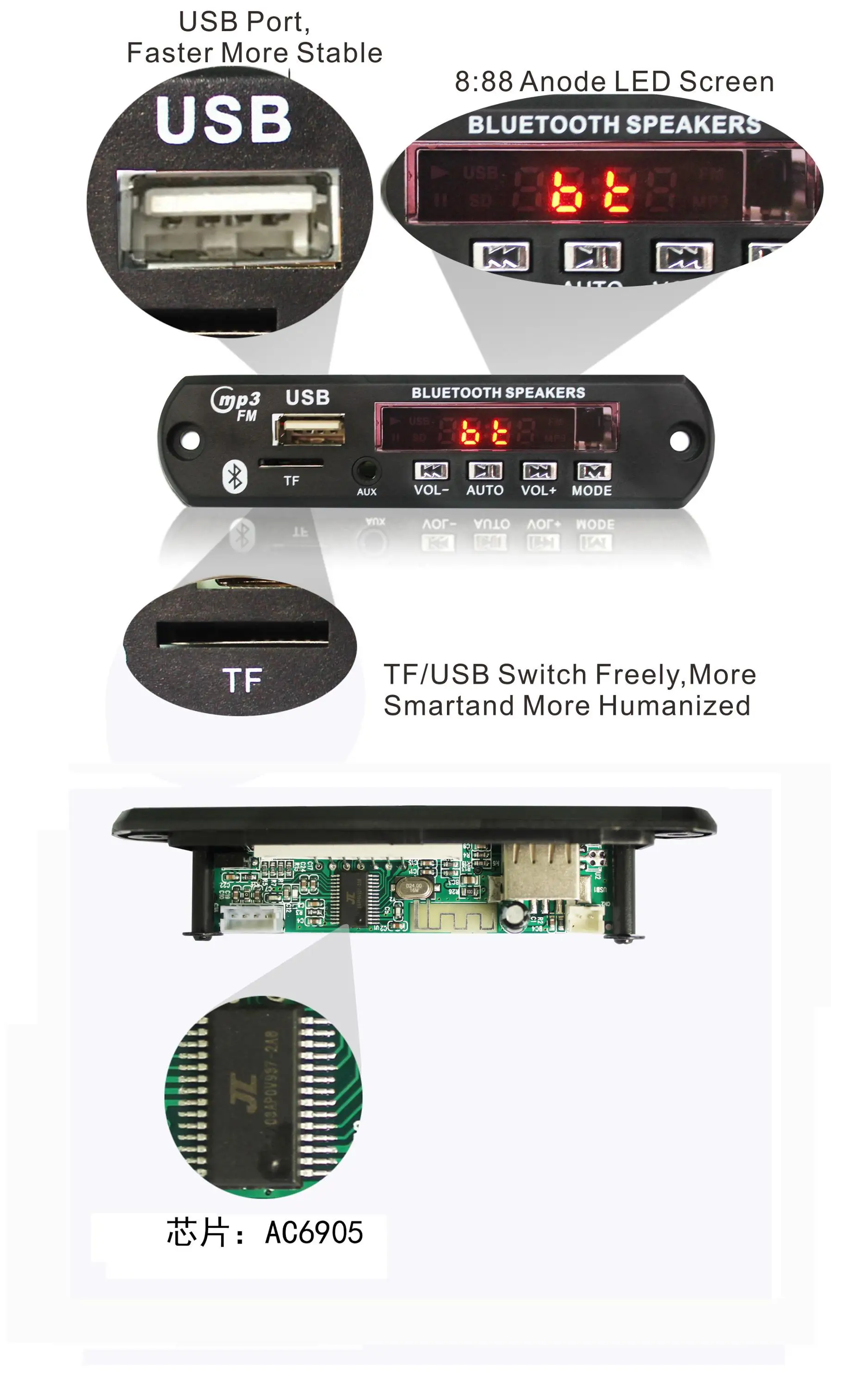 Usb Mp3 Player Circuit Board,Mp3 Aux Decoder Module With Led Displays ...