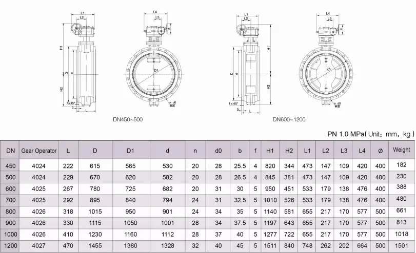 Densen Dn100~dn3000 Pn10/16 Large Diameter Double Eccentric Double Flange Type Butterfly Valve ...