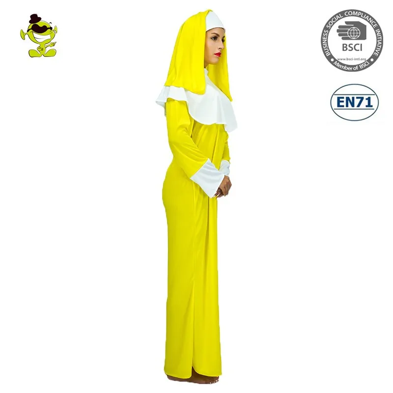 Halloween Cosplay Nun Costume Dress Up Party Adult Yellow Nun Costumes ...
