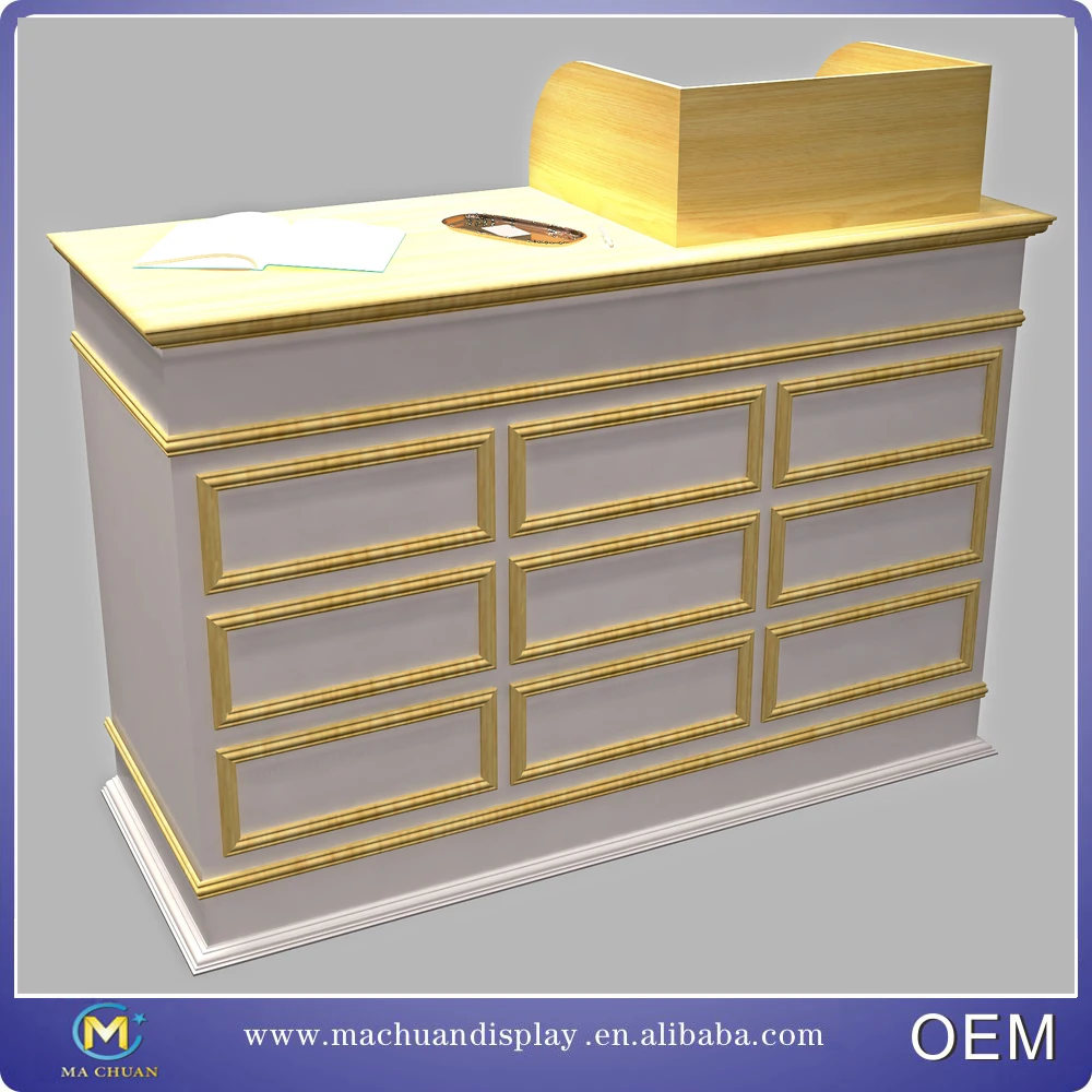 Custom Wooden Cash Counter with LED Lights for Shops