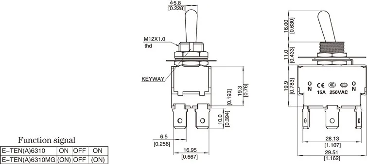 6310 Push Button Type Toggle Switch 6P E-TEN(A)-1 Rocker Arm