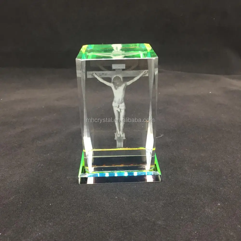 3d Art Religious Jesus Crucifix Cross Crystal Glass Laser Cube Mh-f0438 ...