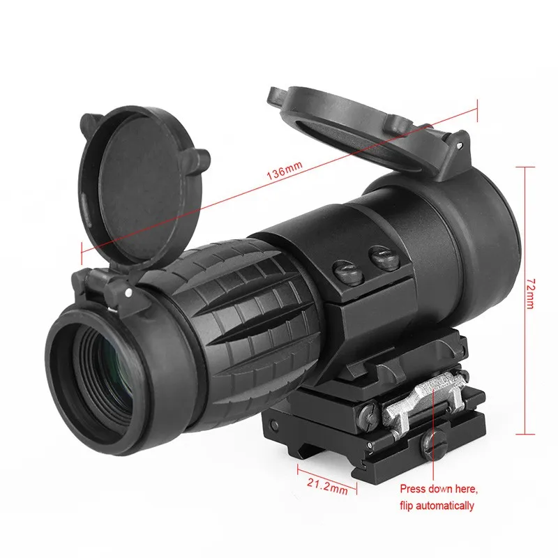 Compact Tactical Sight 3x Magnifier Scope Optics With Flip Up Mount ...