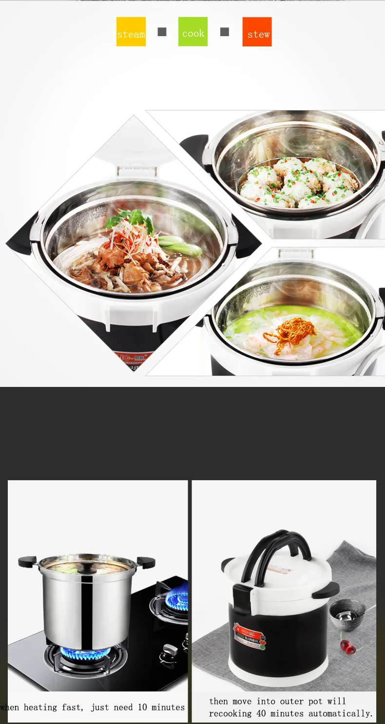 4.5l And 7l 304 Stainless Steel Energy Saving Vacuum Thermal Cooker ...