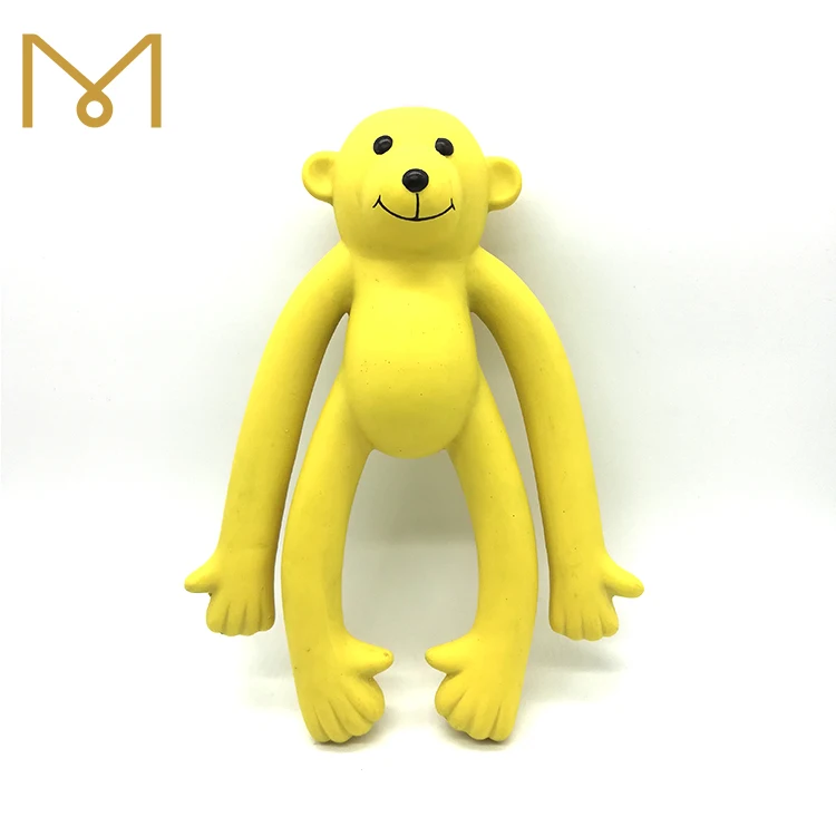 Latex Rubber Squeaker Long Legged Monkey Dog Toy Yellow 11-Inches Long