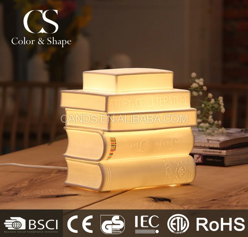 Wholesale Indoor Decoration Cheap Book Shape Ceramic White Led Night ...