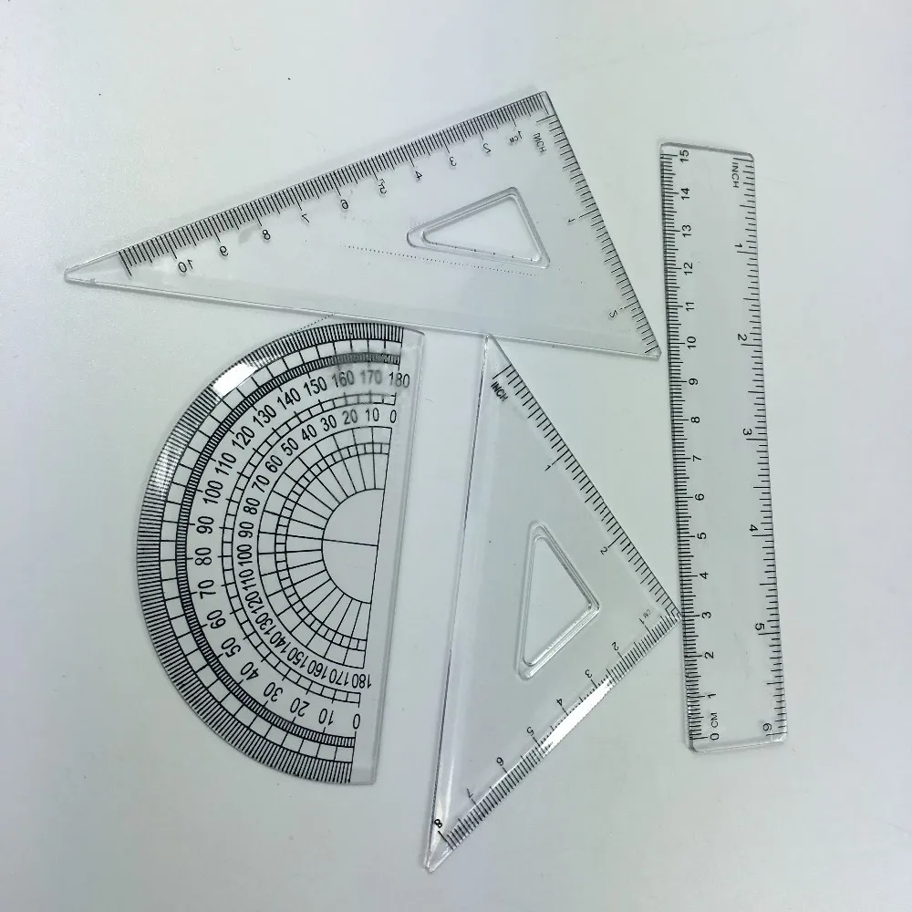 School Math Ruler Set Plastic Ruler Set 4 Pieces In Opp Package - Buy ...