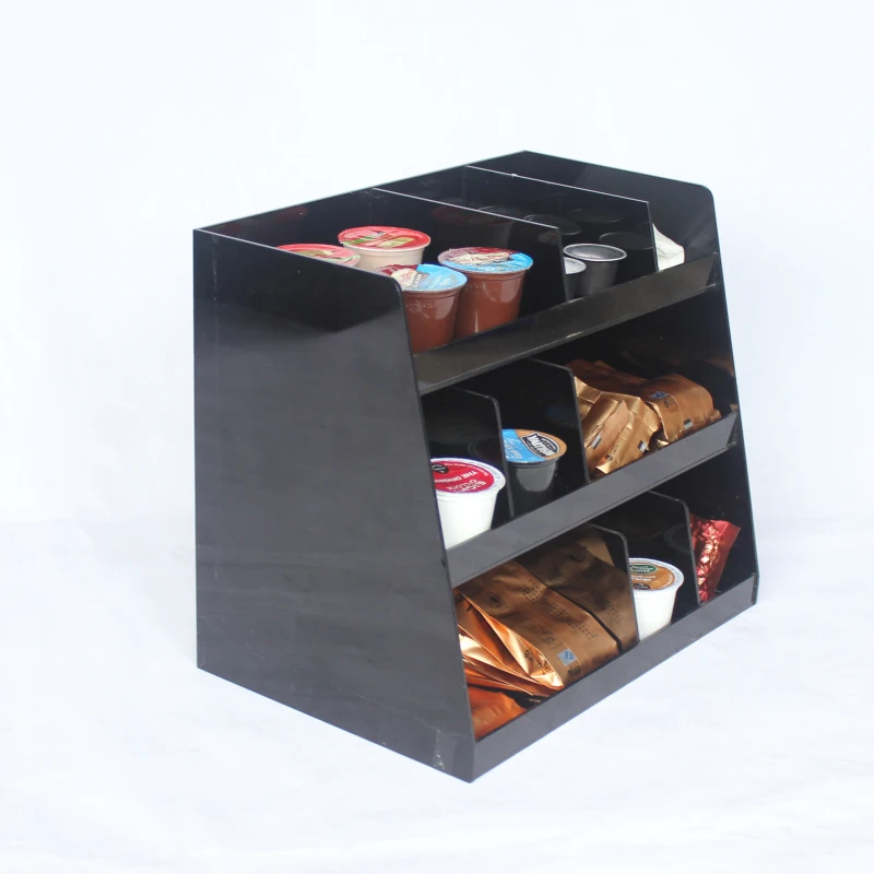 3 Tier 9 Compartment Black Plastic Coffee Condiment Sugar Cup Caddy ...