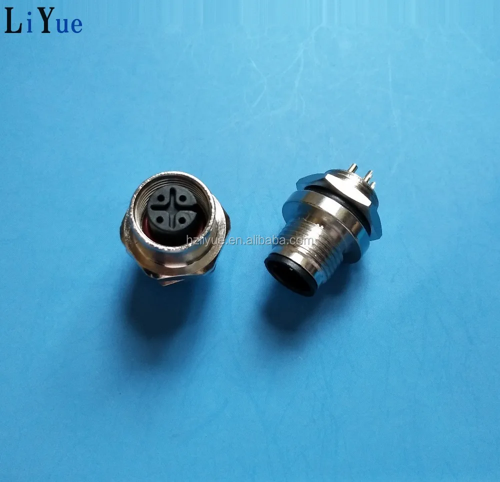 M12 Flange Socket Connector 3pin 4pin 5pin 8pin Waterproof Panel Mount ...