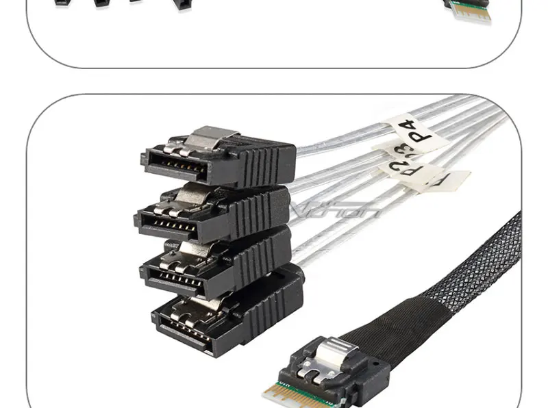 60cm Slim Line SAS 4.0 SFF-8654 4i 38pin Host to 4 SATA Cable